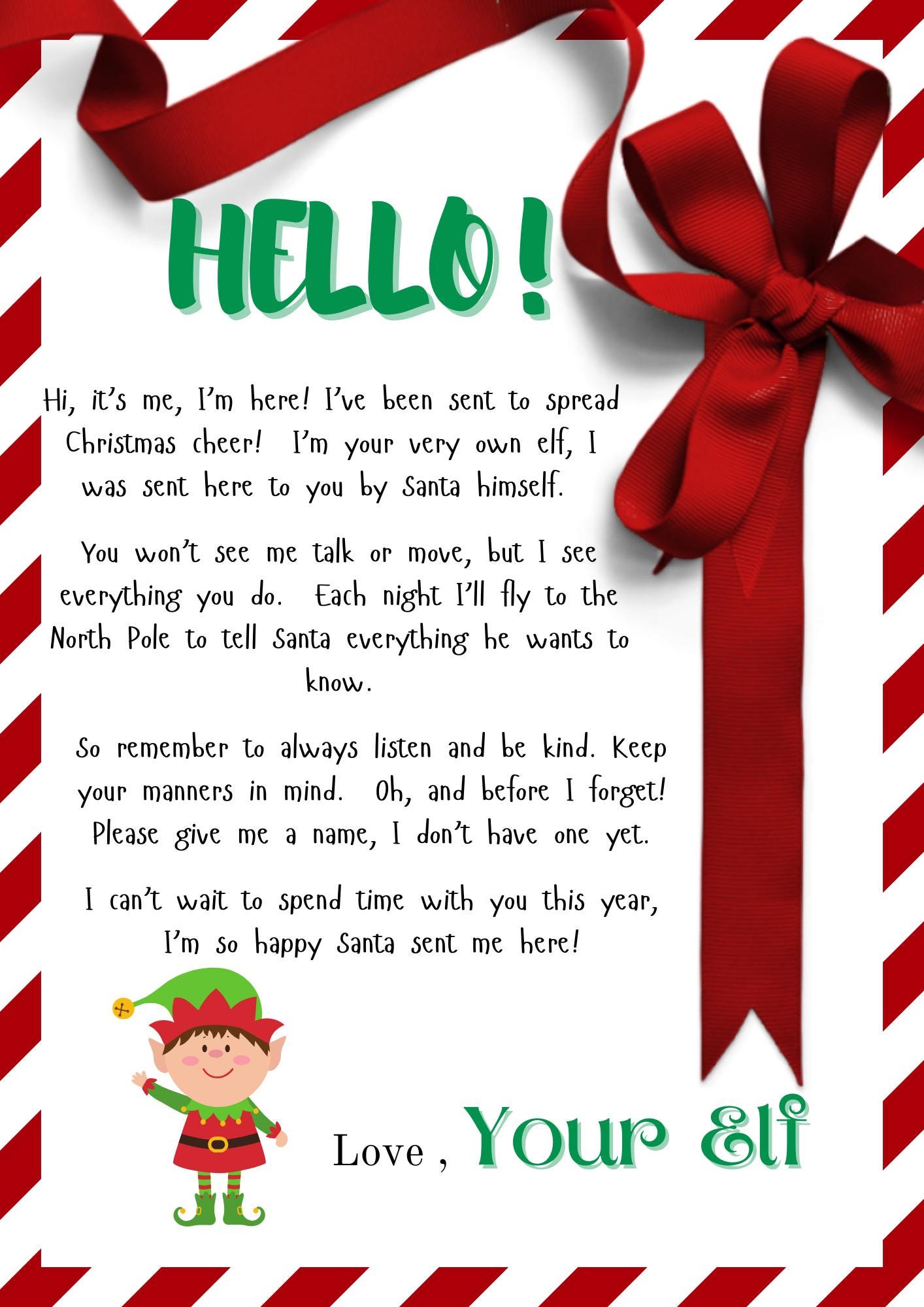 Elf Arrival Letter, Christmas Elf Letter, Elf on the Shelf Letter, Elf ...