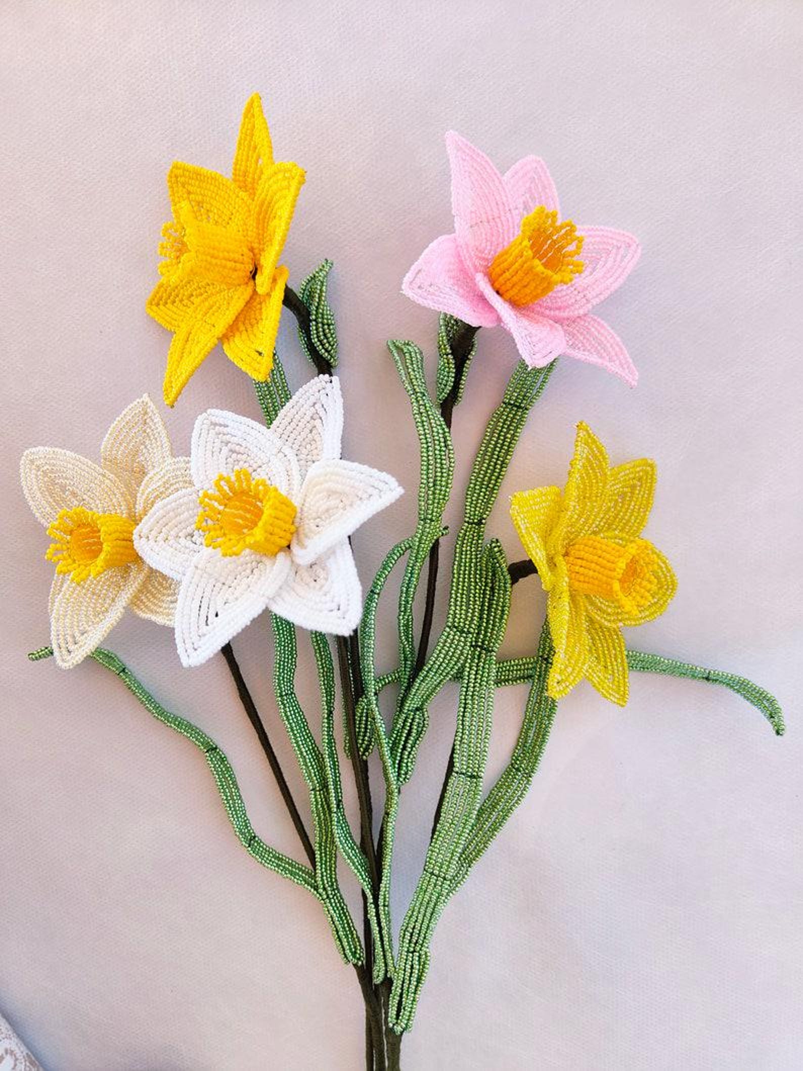 Daffodil Flower French Beaded Flowers Daffodil Flower Arrangement - Etsy
