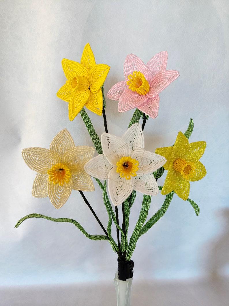 Daffodil Flower French Beaded Flowers Daffodil Flower Arrangement - Etsy