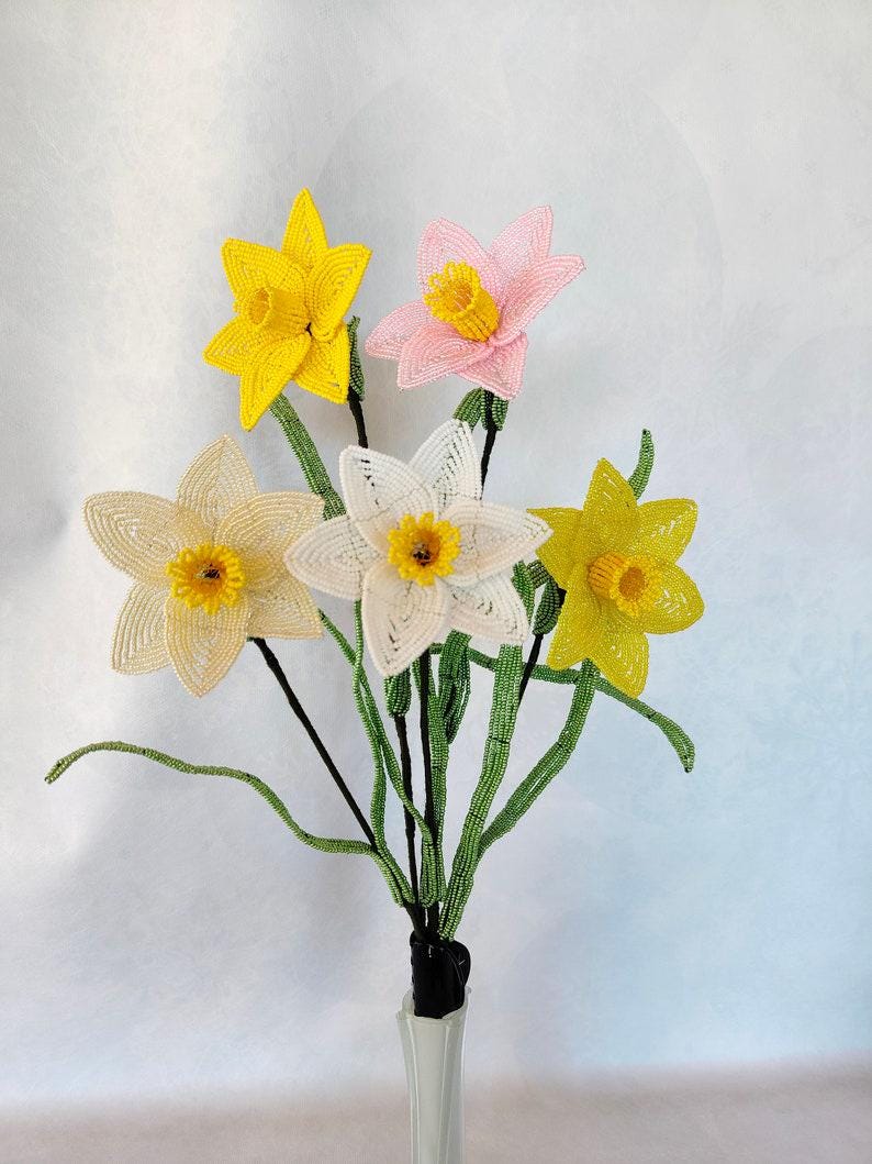 Daffodil Flower French Beaded Flowers Daffodil Flower Arrangement - Etsy