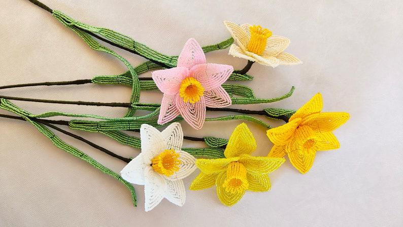 Daffodil Flower French Beaded Flowers Daffodil Flower Arrangement - Etsy
