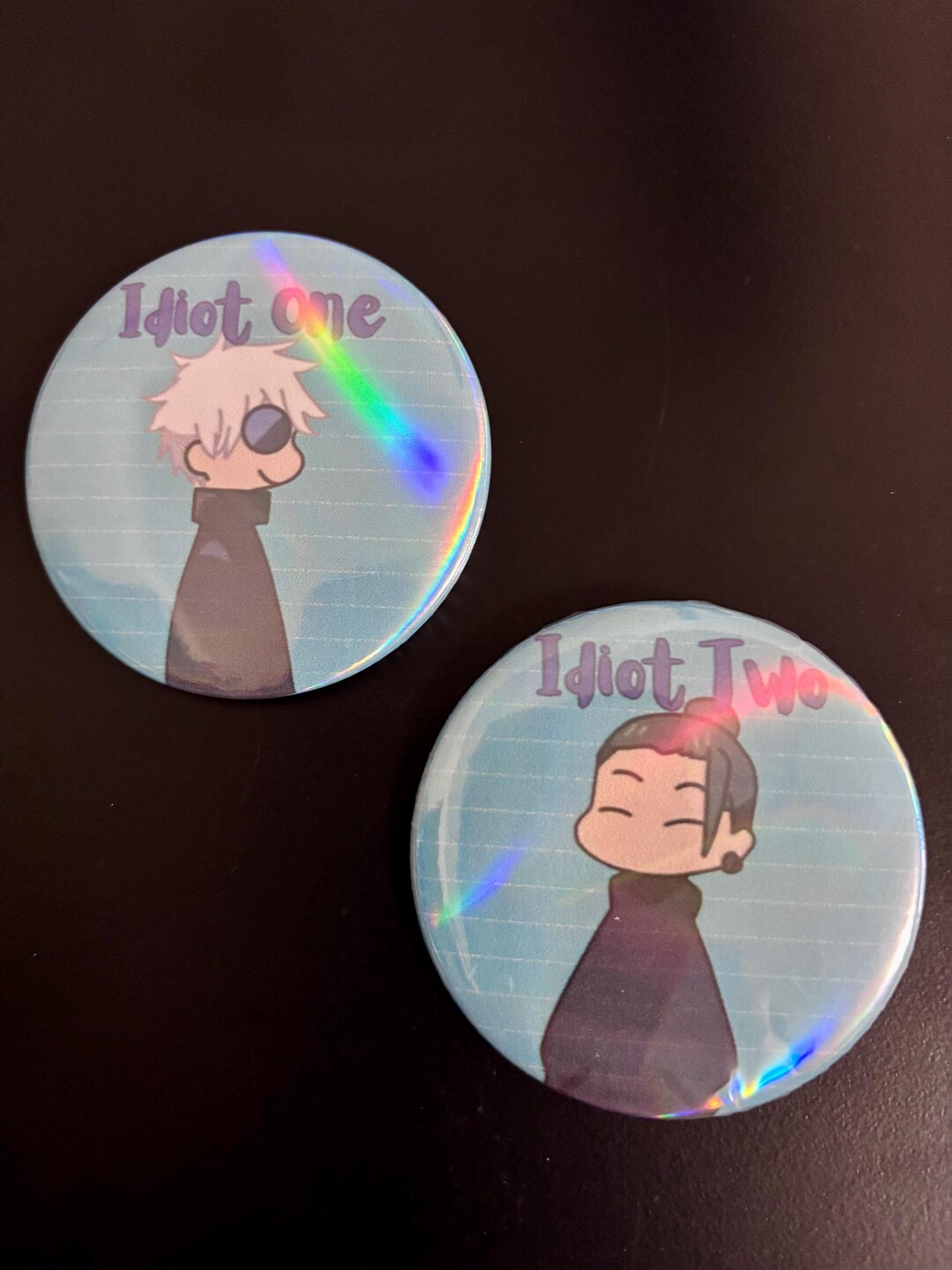 Handmade Anime Inspired Holographic Button Pins, Set of 2 - Etsy
