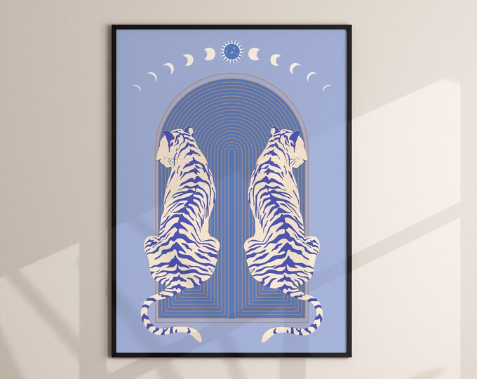 Blue Tiger Poster, Boho Tiger Art, Tigress Wall Print, Boho Wall Print ...