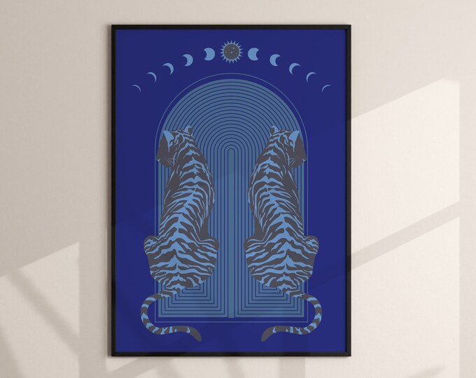Blue Tiger Poster, Boho Tiger Art, Tigress Wall Print, Boho Wall Print ...