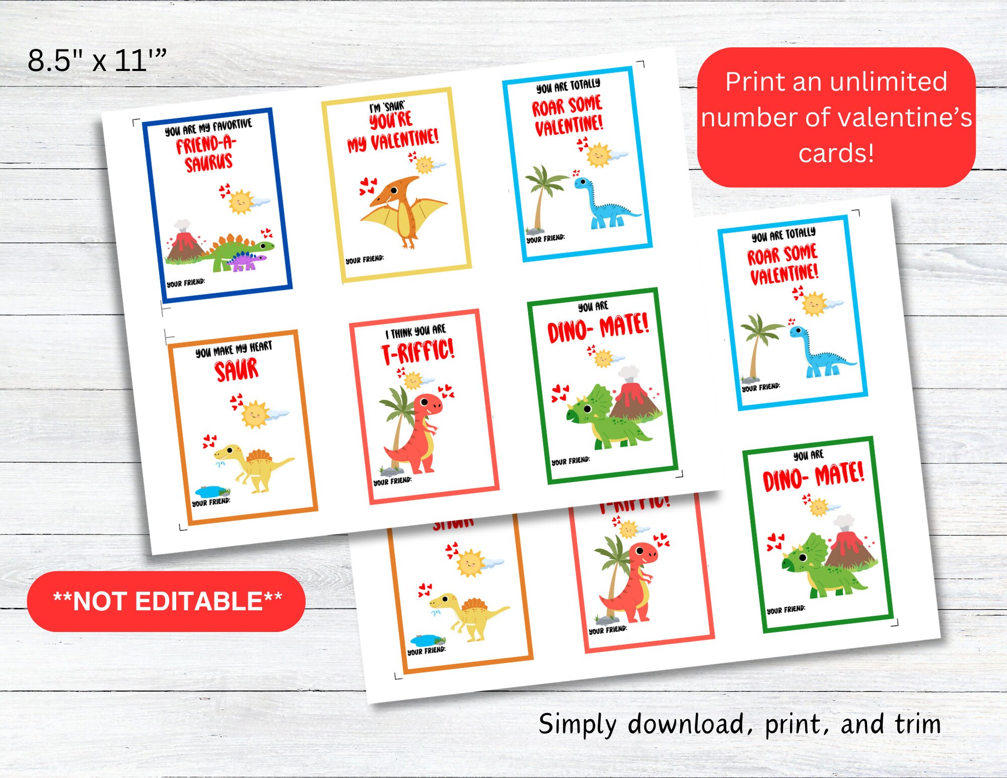 Dino-mite Valentines Cards, Printable Dinosaur Valentines Card or Kids ...