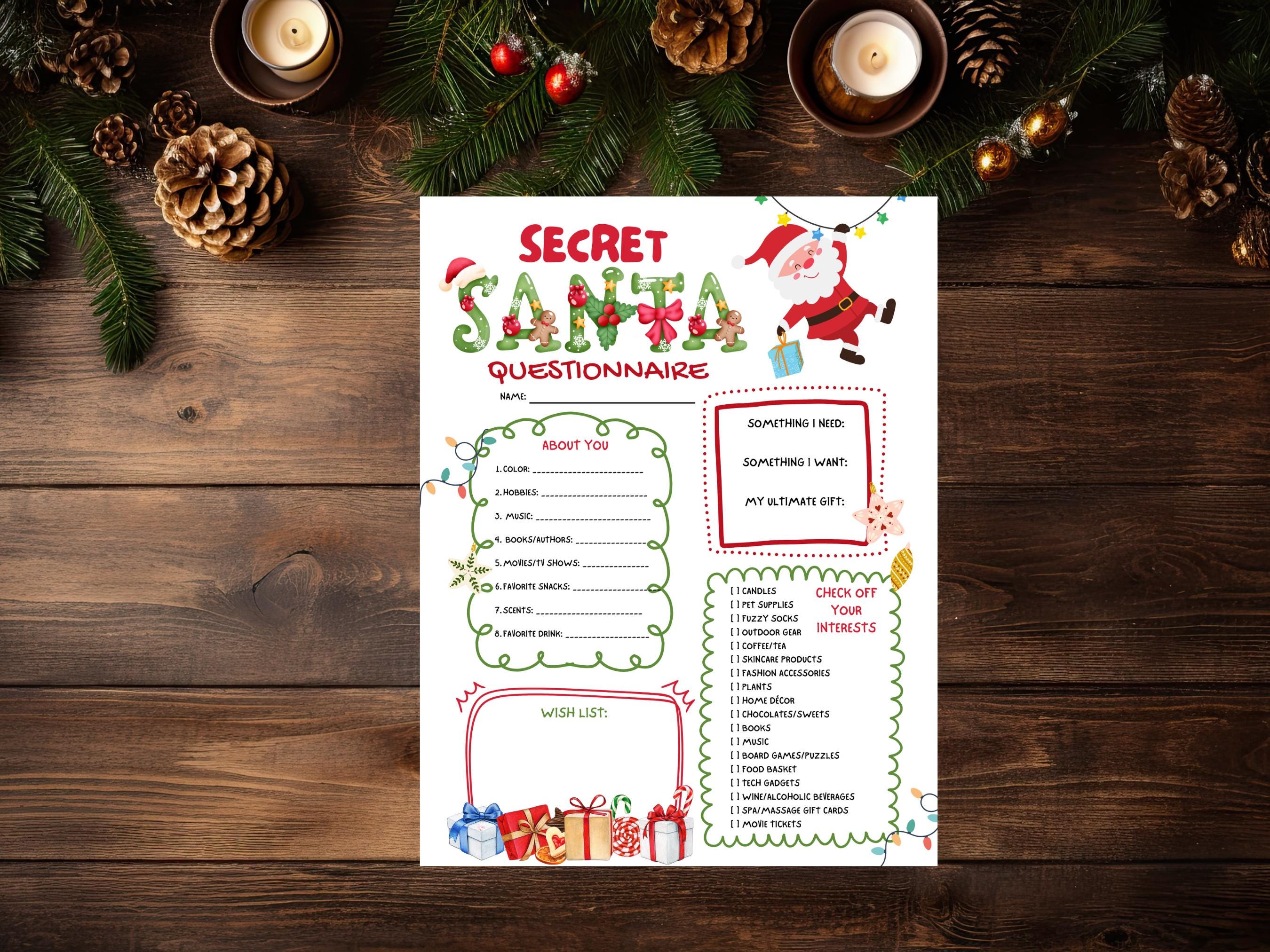 Printable Secret Santa Questionnaire, Christmas Gift Exchange (PDF) - Etsy