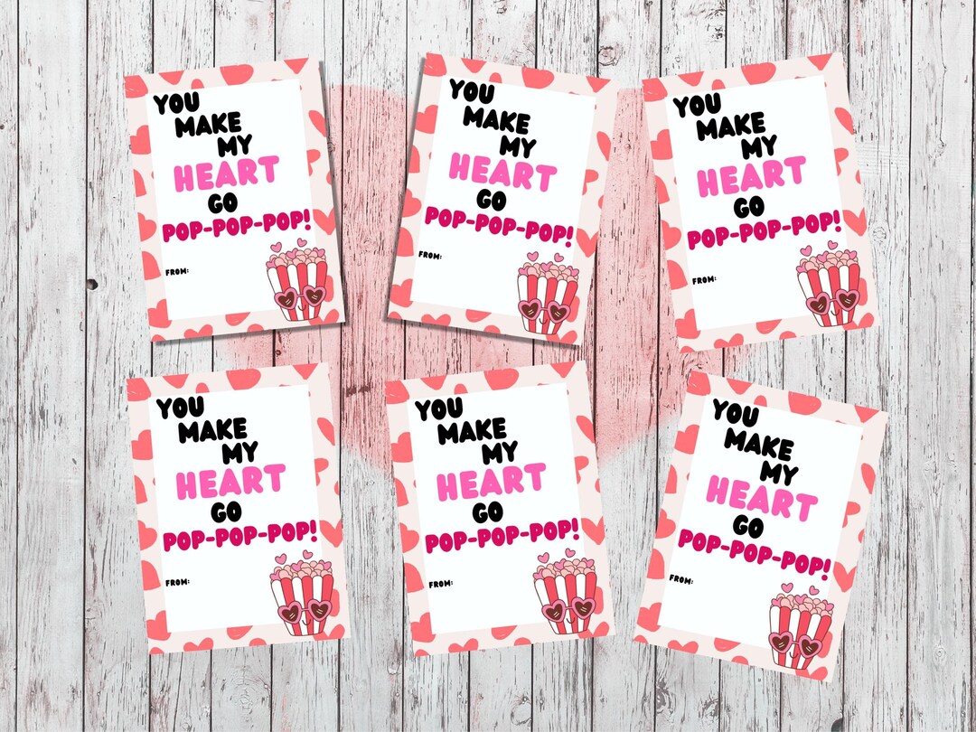 Popcorn Valentine's Day Cards - Printable Kids Valentine Tags - Non ...