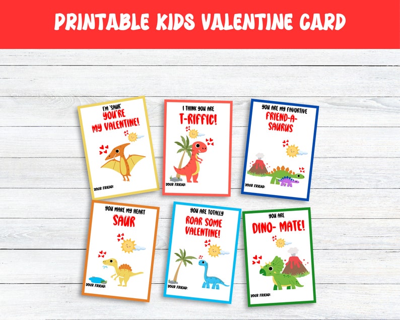 Dino-mite Valentines Cards, Printable Dinosaur Valentines Card or Kids ...