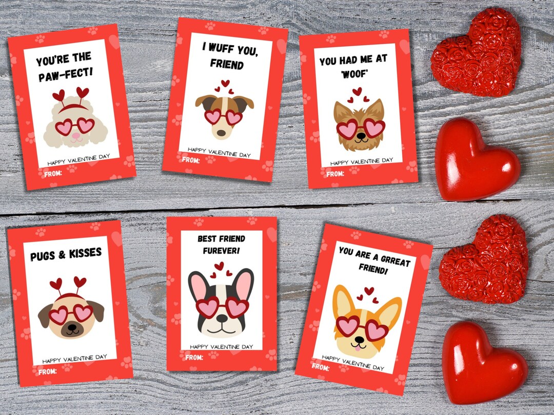 Printable Dog Valentine's Day Cards, Classroom Valentine's Day Cards ...