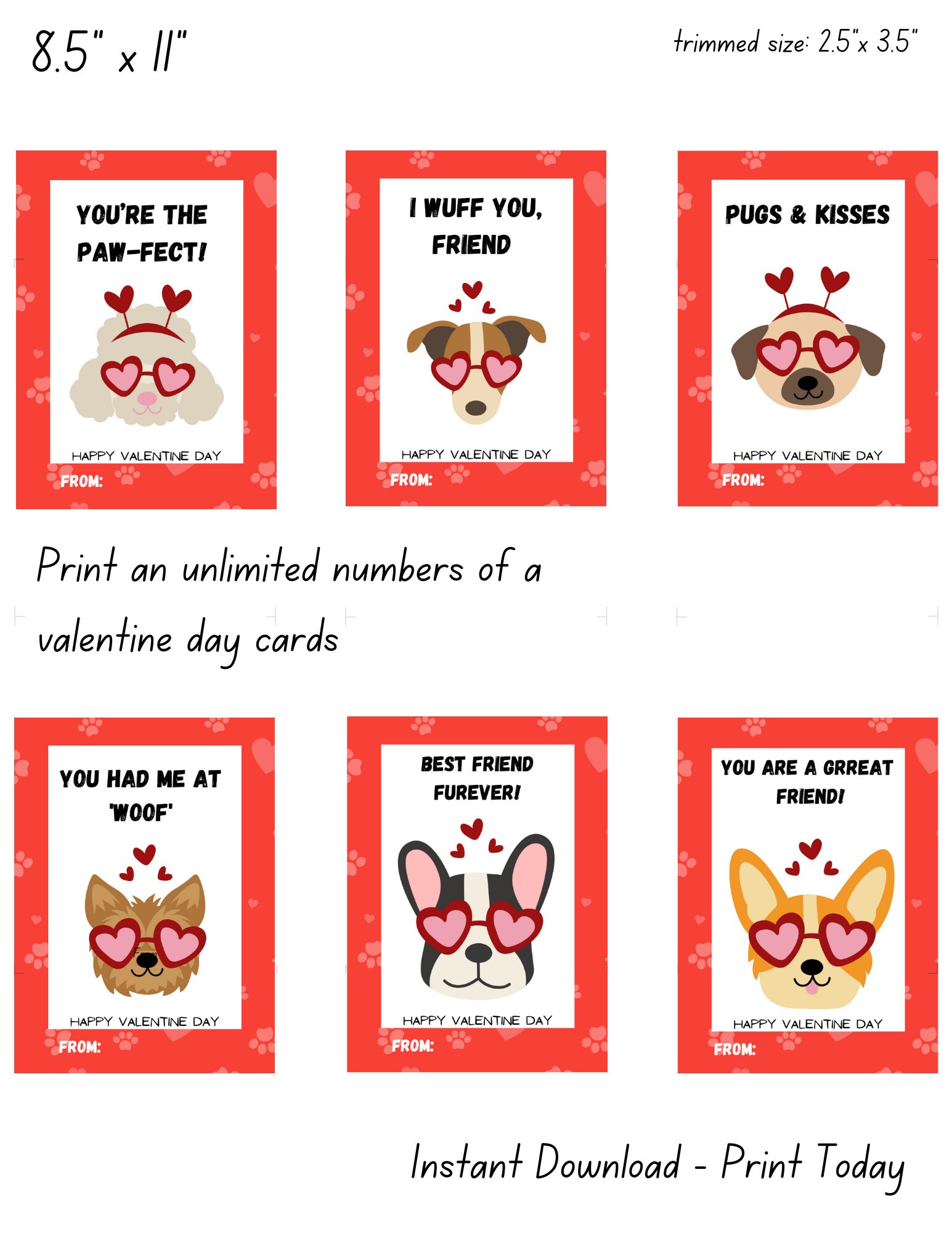 Printable Dog Valentine's Day Cards, Classroom Valentine's Day Cards ...