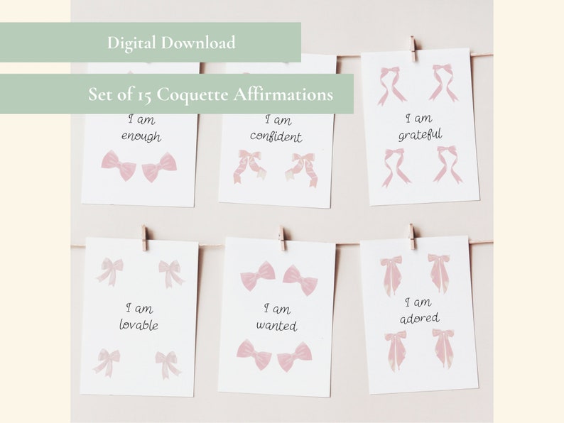 15, Coquette Printable Art, Affirmation Cards, Plus 2 Bonus, Art Prints ...