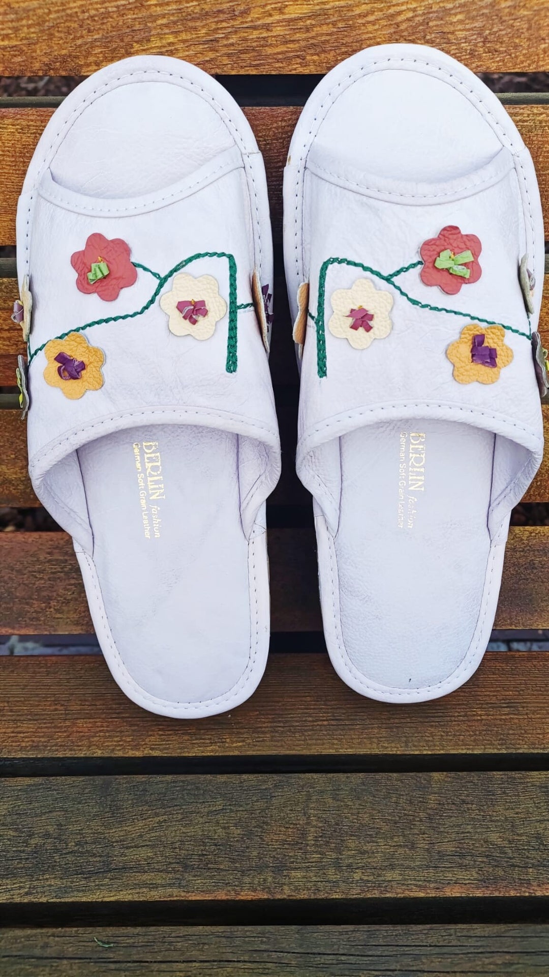 Leather Open Toe Single Band, Elegant Cowhide Slippers, Indoor House ...