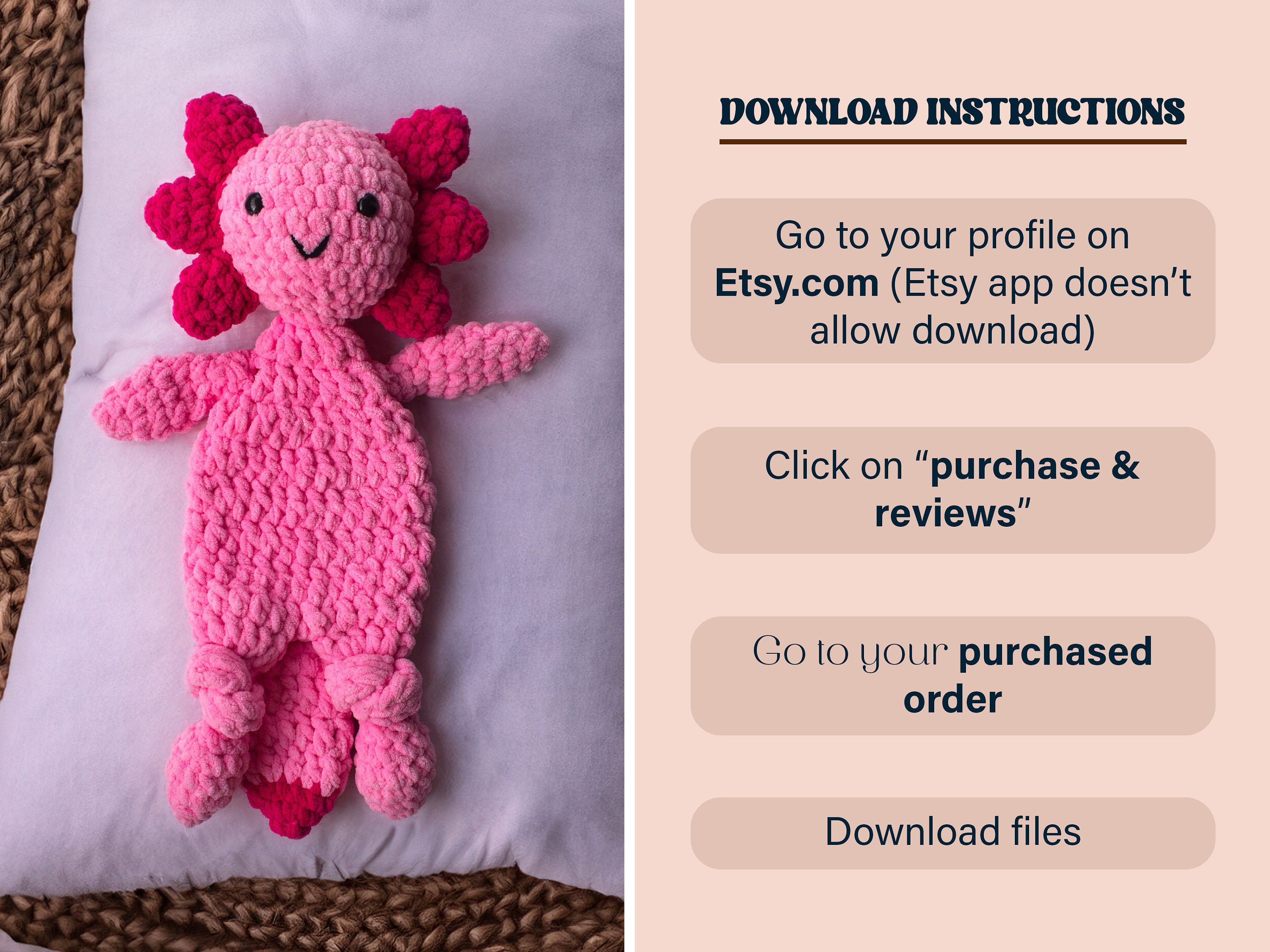 Axolotl Crochet Pattern for Knotted Lovey Amigurumi, Easy Plush Crochet ...