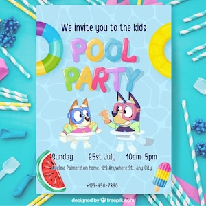 Bluey Pool Birthday, Bluey Digital Invite, Bluey Pool Party, Bluey ...
