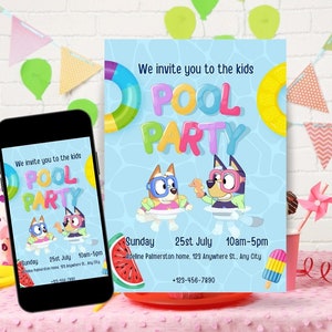 Bluey Pool Birthday, Bluey Digital Invite, Bluey Pool Party, Bluey ...
