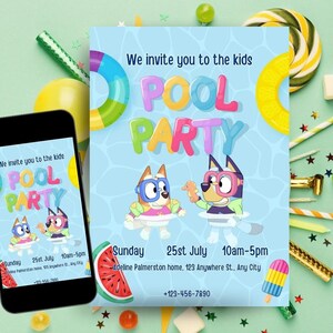 Bluey Pool Party, Invitation Bluey, Bluey Birthday, Pool Party ...