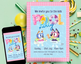 Bluey Pool Party, Invitation Bluey, Bluey Birthday, Pool Party ...