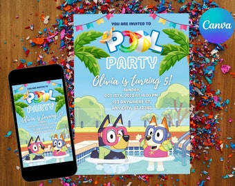 Bluey Pool Party, Invitation Bluey, Bluey Birthday, Pool Party ...