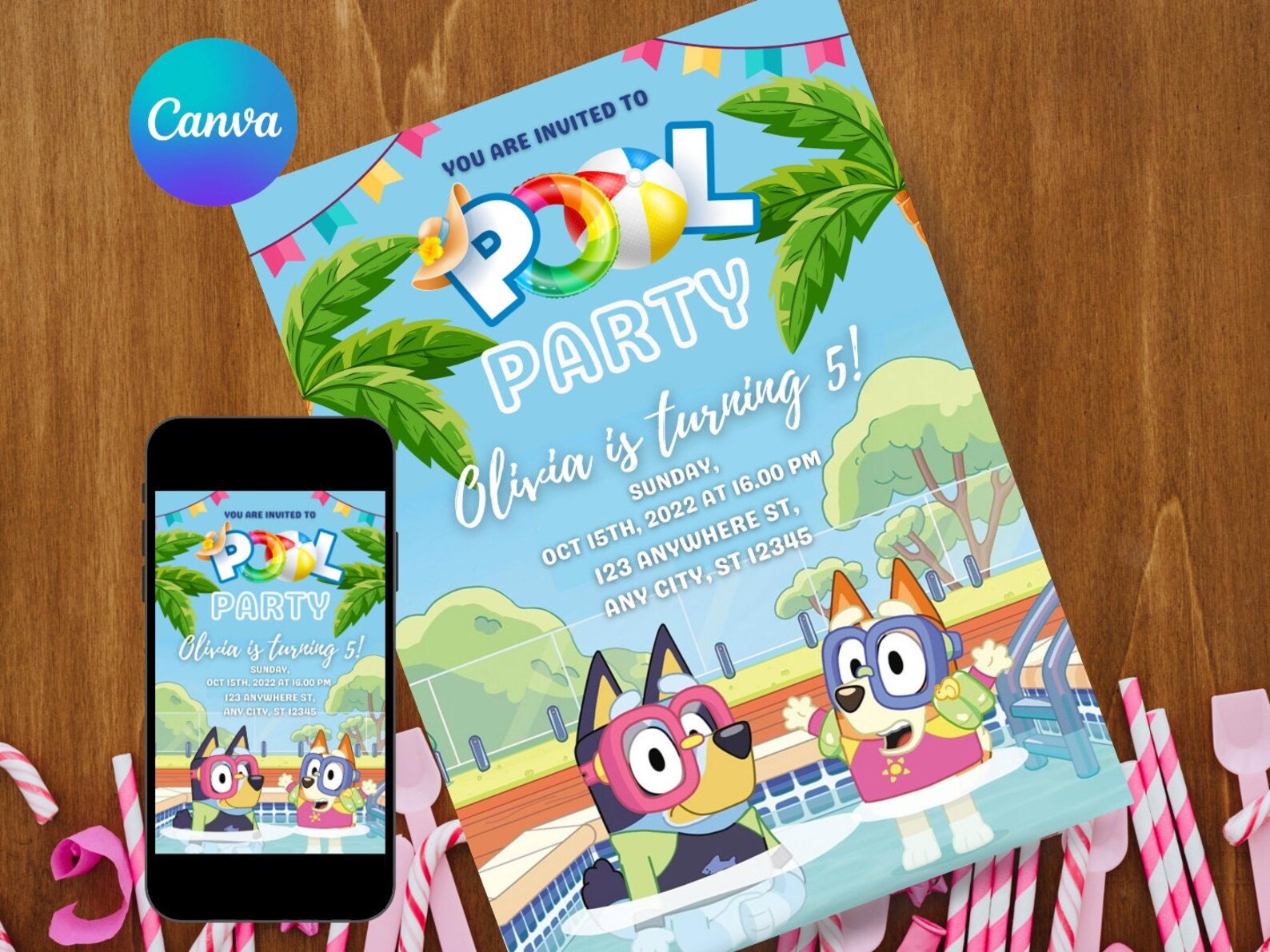 Bluey Pool Party, Invitation Bluey, Bluey Birthday, Kids Birthday ...