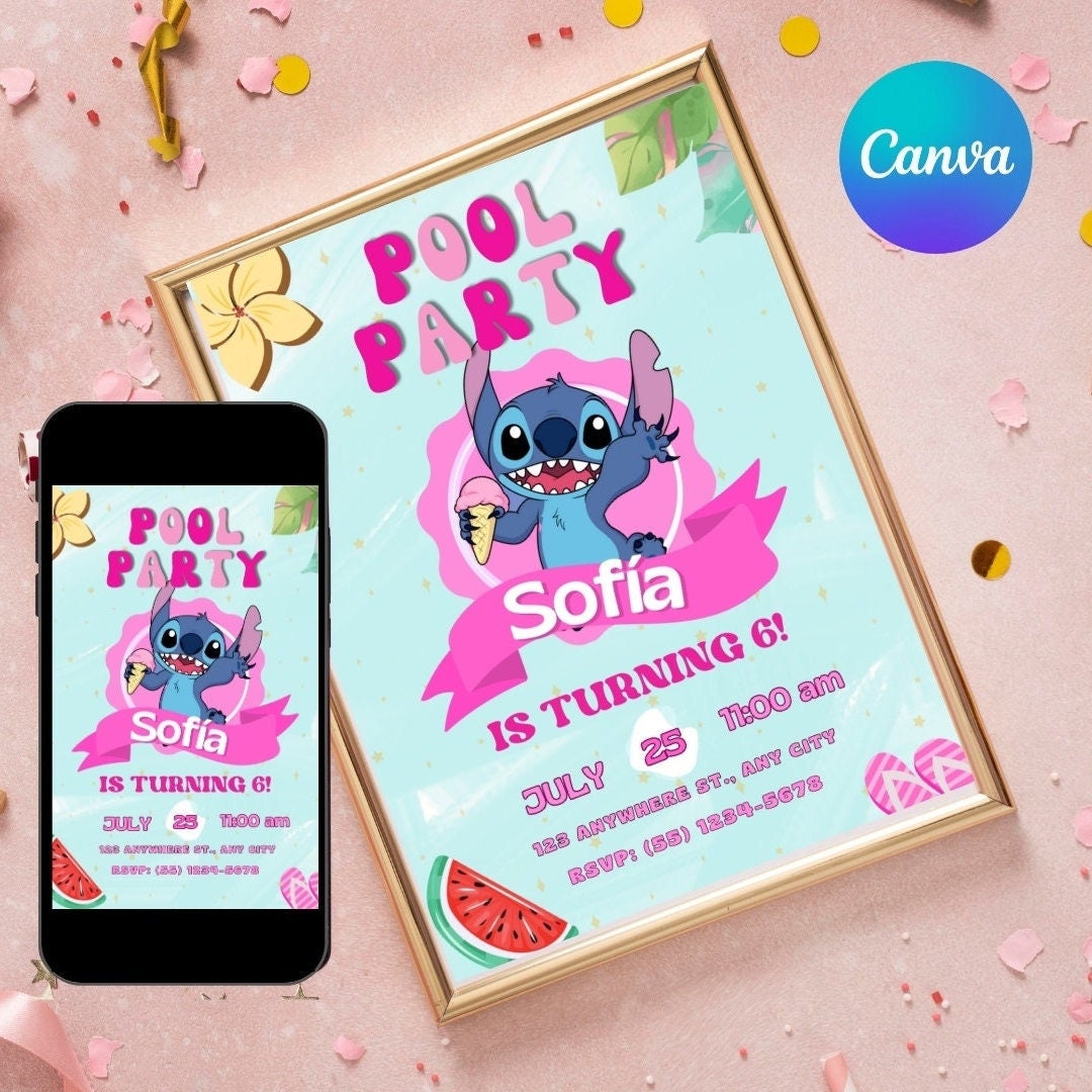 Stitch Pool Party Invitation, Stitch Birthday Invitation, Stitch ...