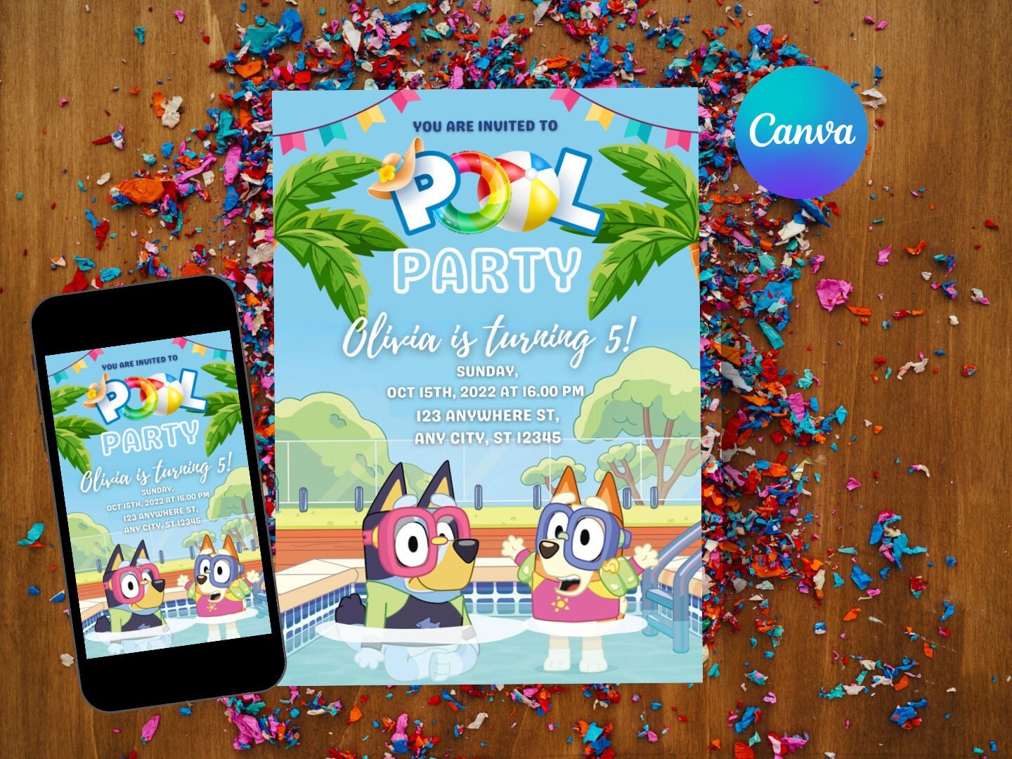 Bluey Pool Party, Invitation Bluey, Bluey Birthday, Kids Birthday ...
