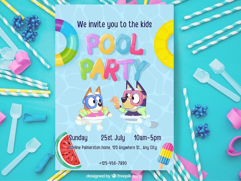 Bluey Pool Birthday, Bluey Digital Invite, Bluey Pool Party, Bluey ...