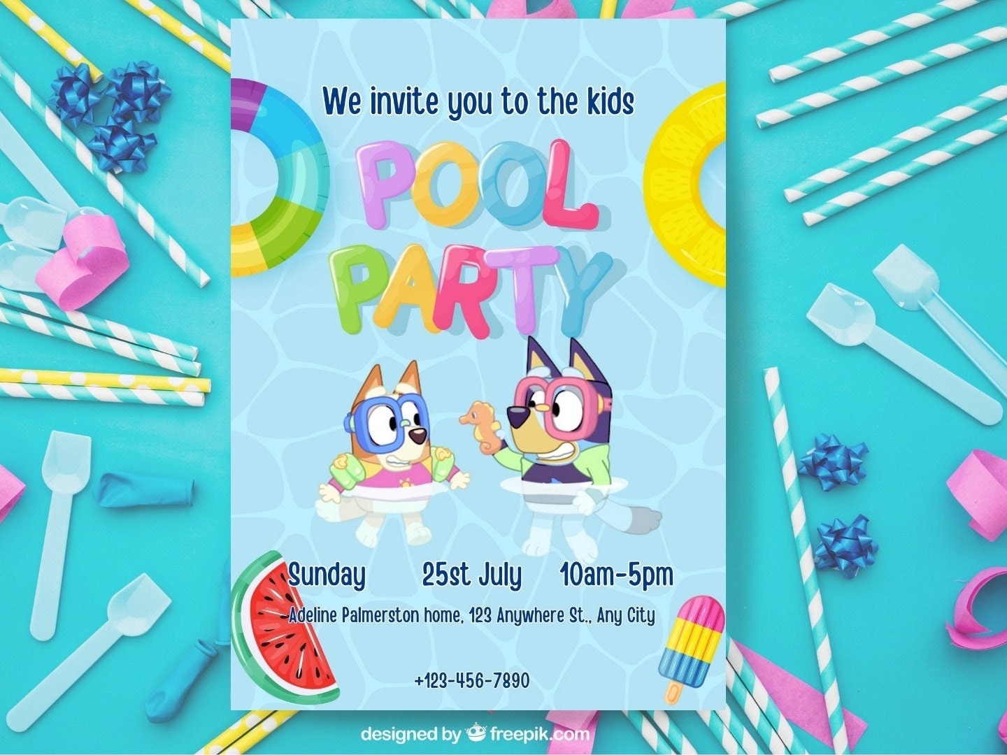 Bluey Pool Party, Invitation Bluey, Bluey Birthday, Kids Birthday ...