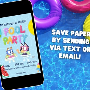 Bluey Pool Party, Invitation Bluey, Bluey Birthday, Pool Party ...