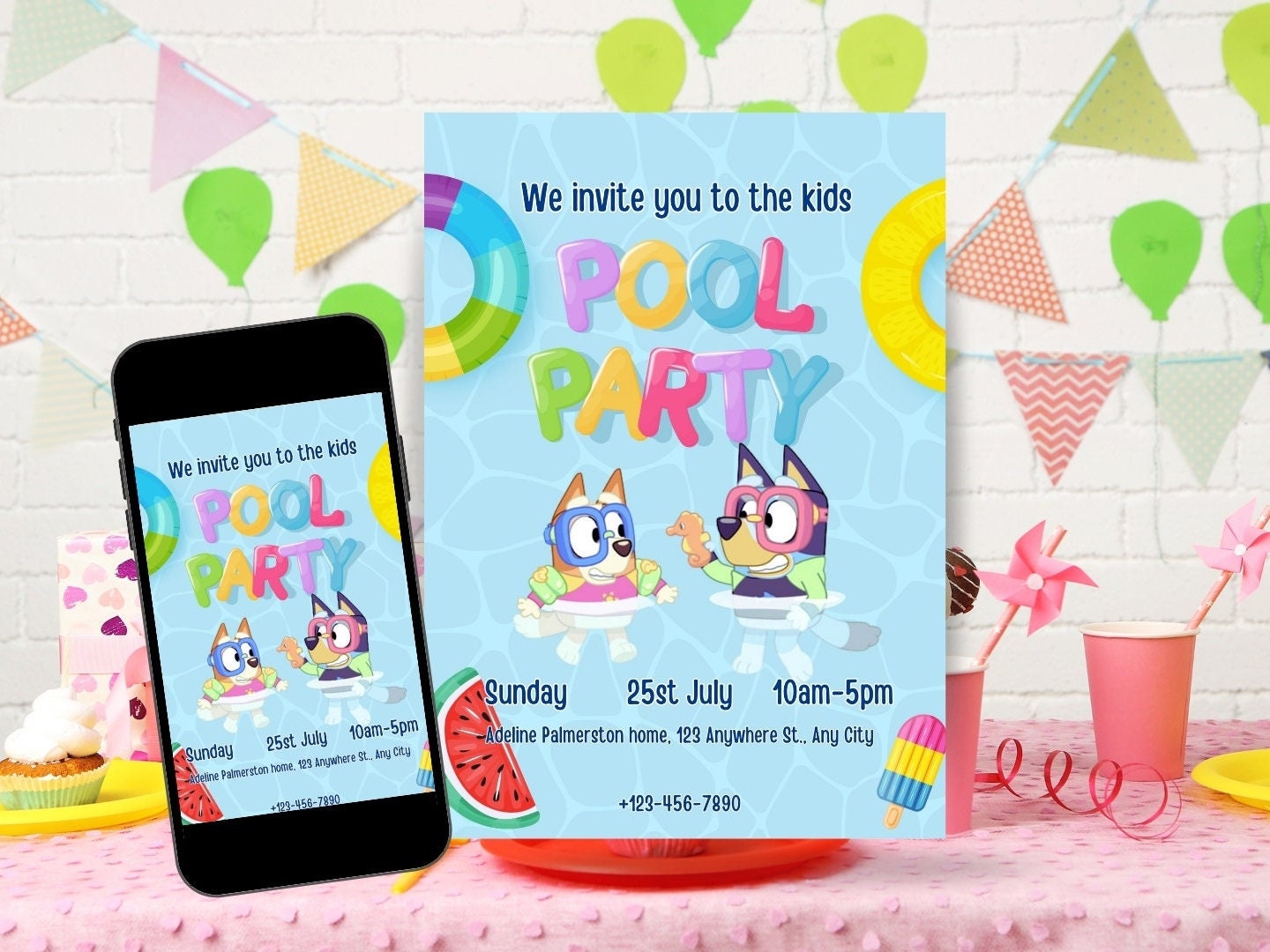 Bluey Pool Party, Invitation Bluey, Bluey Birthday, Pool Party ...