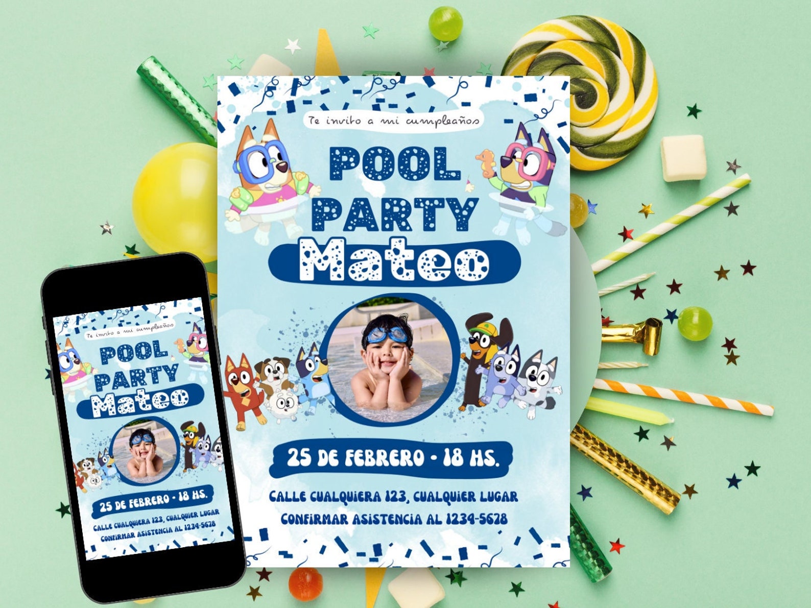 Bluey Pool Party Invite, Bluey Theme Party, Bluey Birthday, Bluey Pool ...