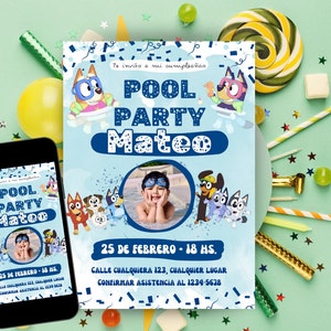 Bluey Pool Party Invite, Bluey Theme Party, Bluey Birthday, Bluey Pool ...