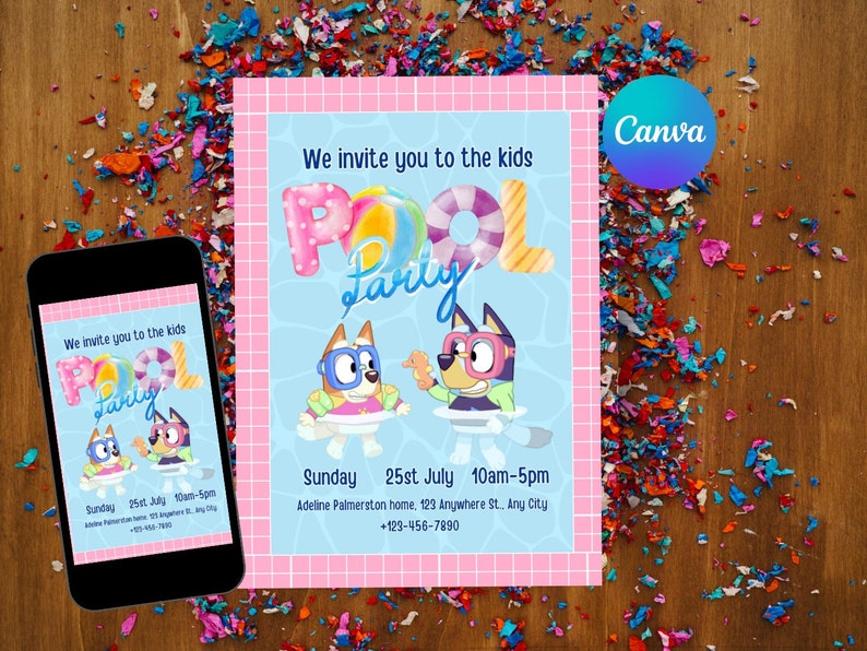 Bluey Pool Party, Invitation Bluey, Bluey Birthday, Kids Birthday ...