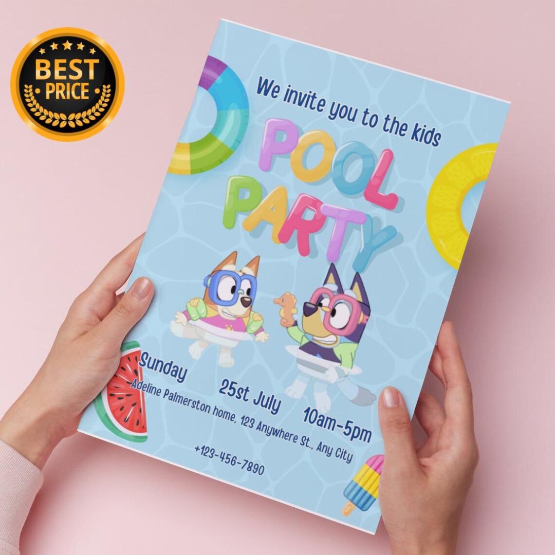 Bluey Pool Party, Invitation Bluey, Bluey Birthday, Pool Party ...
