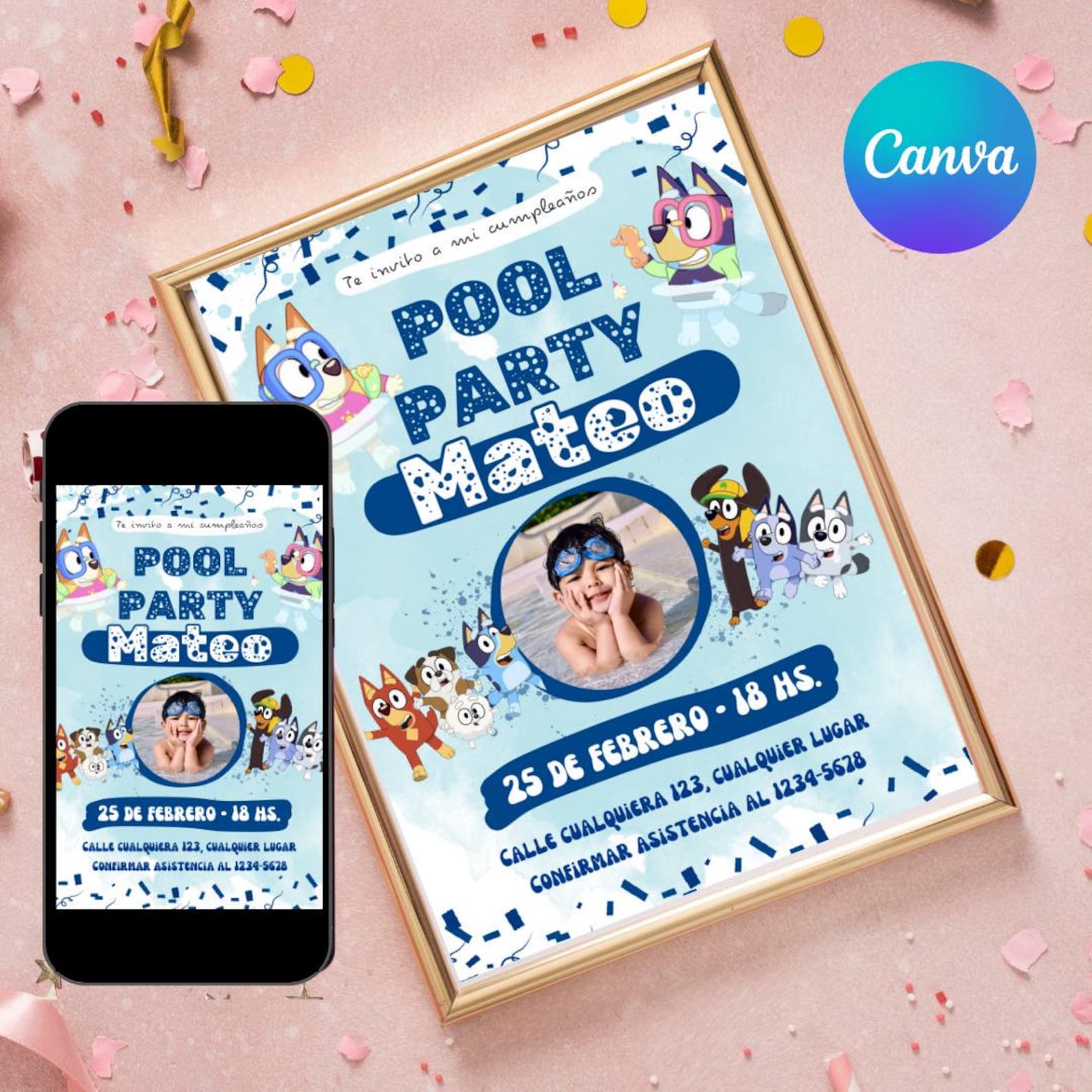 Bluey Pool Party Invite, Bluey Theme Party, Bluey Birthday, Bluey Pool ...