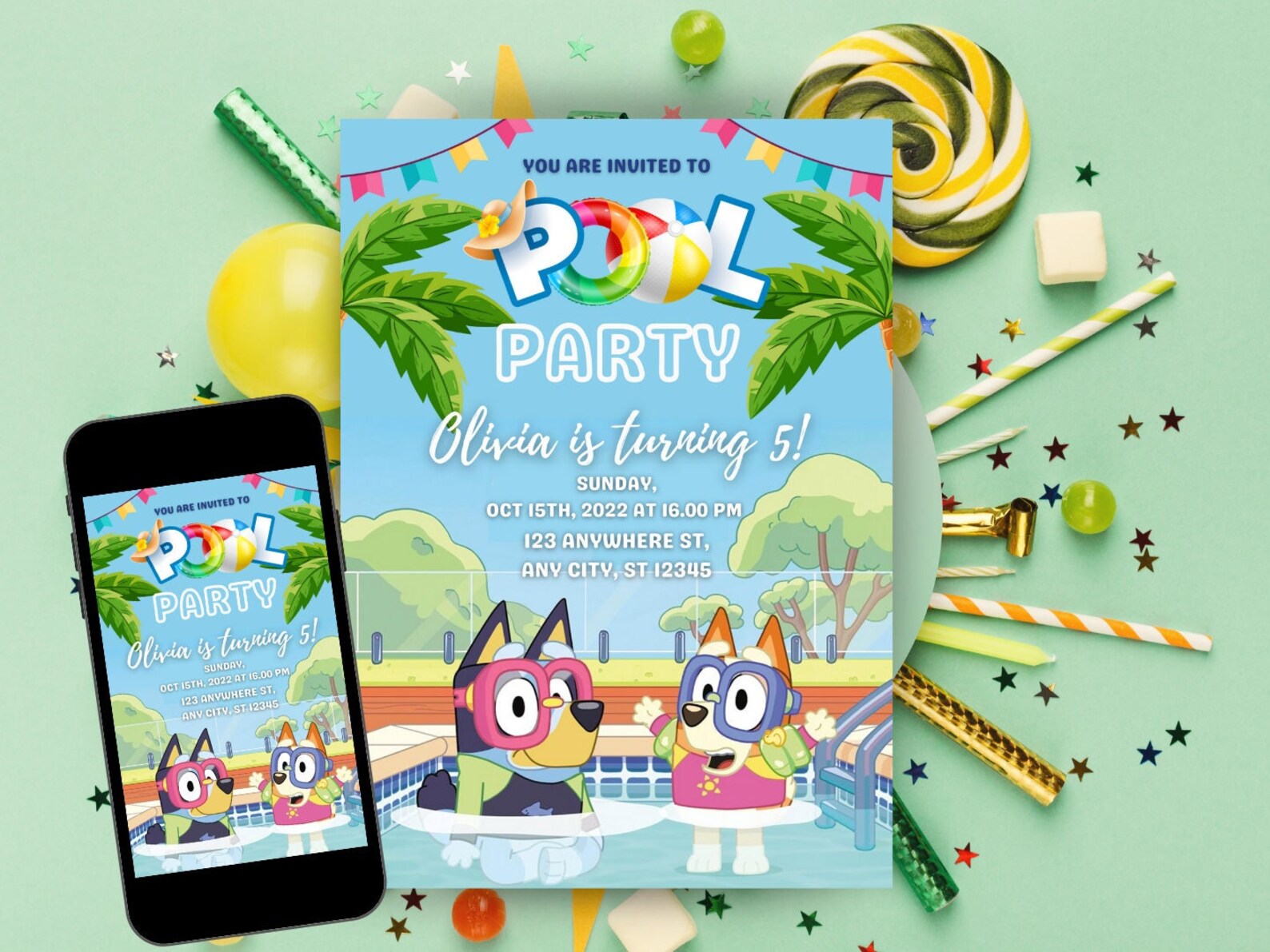 Bluey Pool Party, Invitation Bluey, Bluey Birthday, Kids Birthday ...