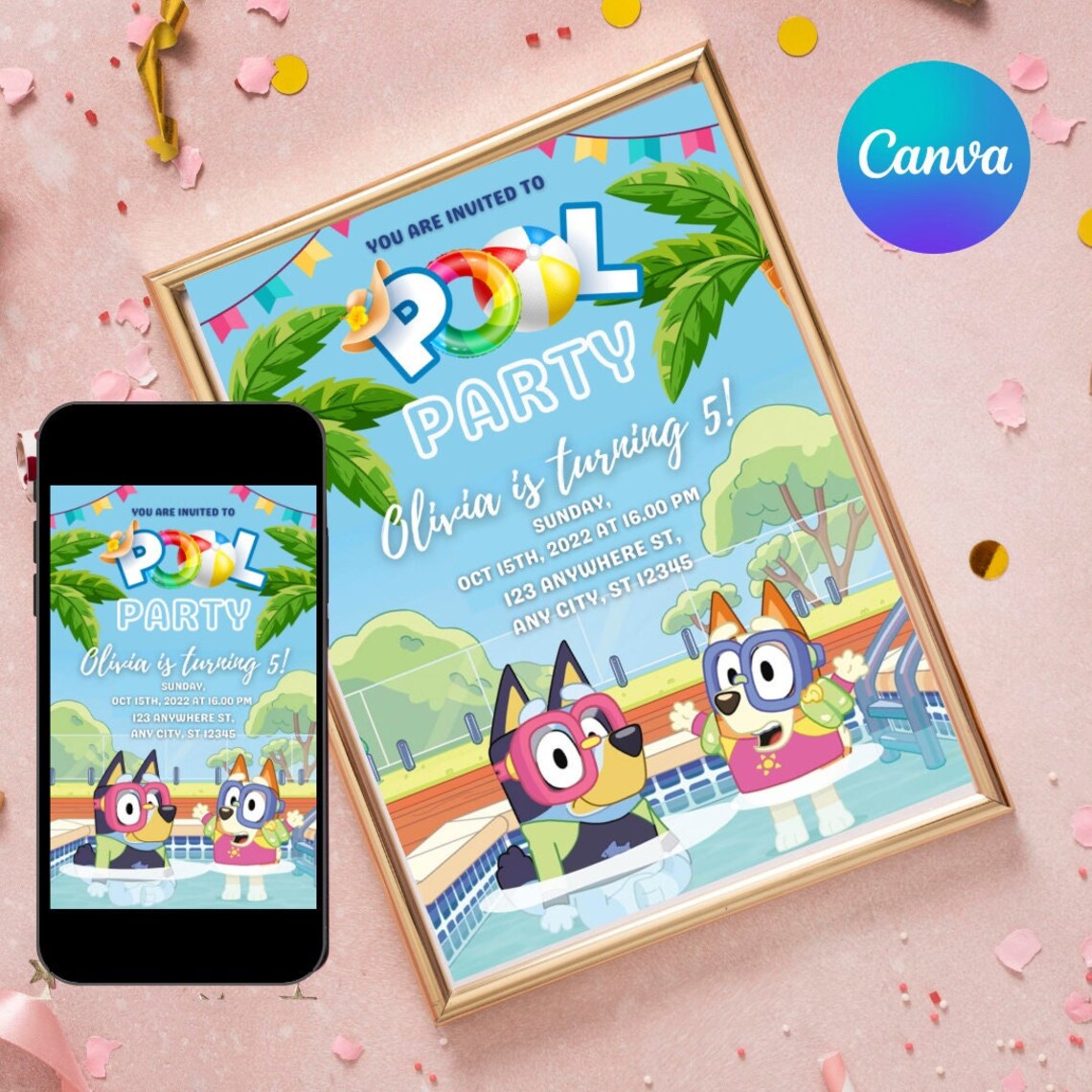 Bluey Pool Party, Invitation Bluey, Bluey Birthday, Kids Birthday ...