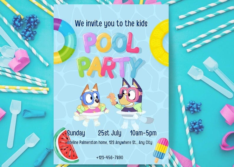 Bluey Pool Party, Invitation Bluey, Bluey Birthday, Pool Party ...