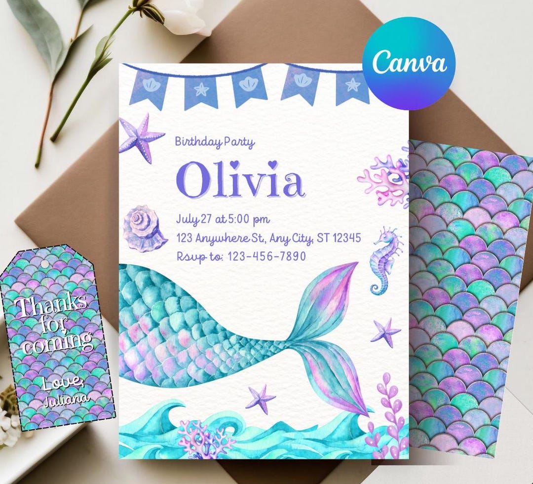 Mermaid Party Invitation, Mermaid Birthday, Enchanting Mermaid Birthday ...