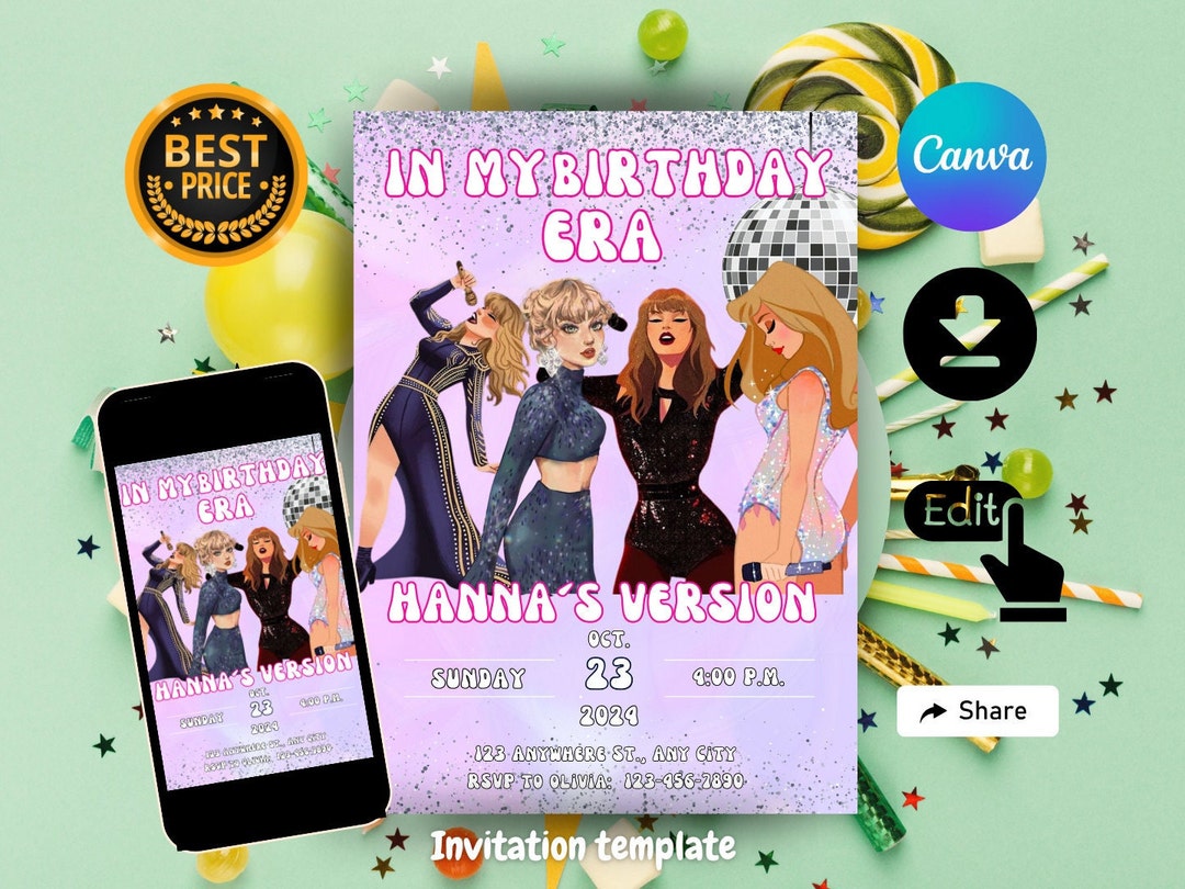 Eras Tour Invite, Editable in My Birthday Era Invitation, Taylor ...