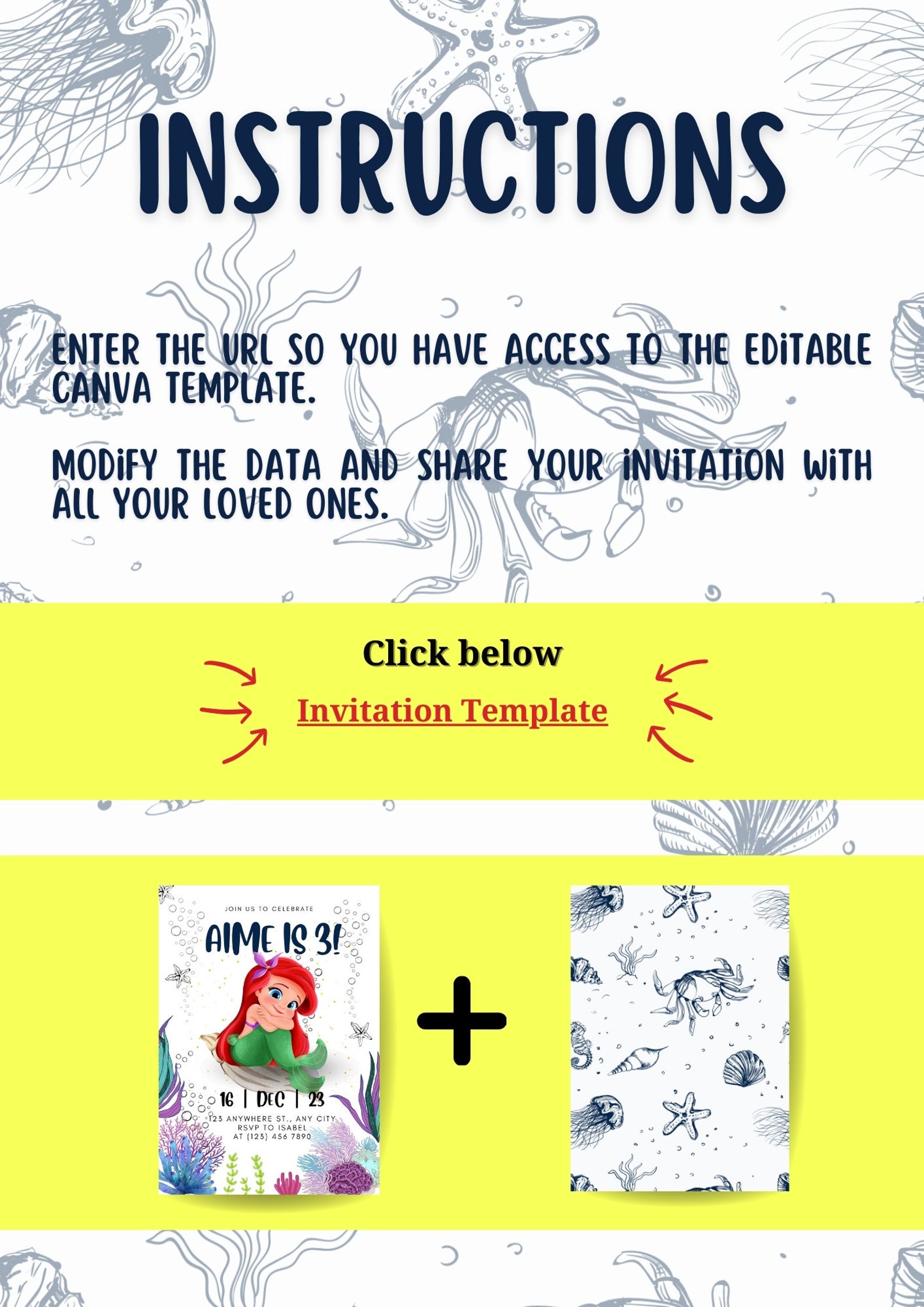 Editable Little Mermaid Birthday Invitation, Canva Template, Mermaid ...