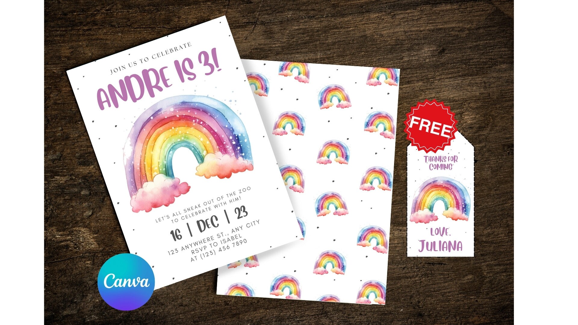 Editable Rainbow Birthday Invitation, Watercolor Rainbow Party ...