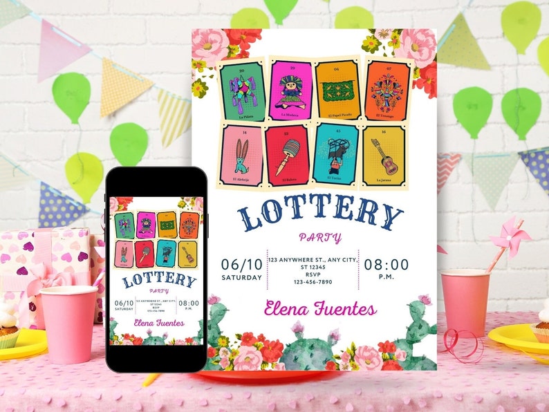Lottery Party Invitation, Loteria Birthday Theme Party Invitation ...