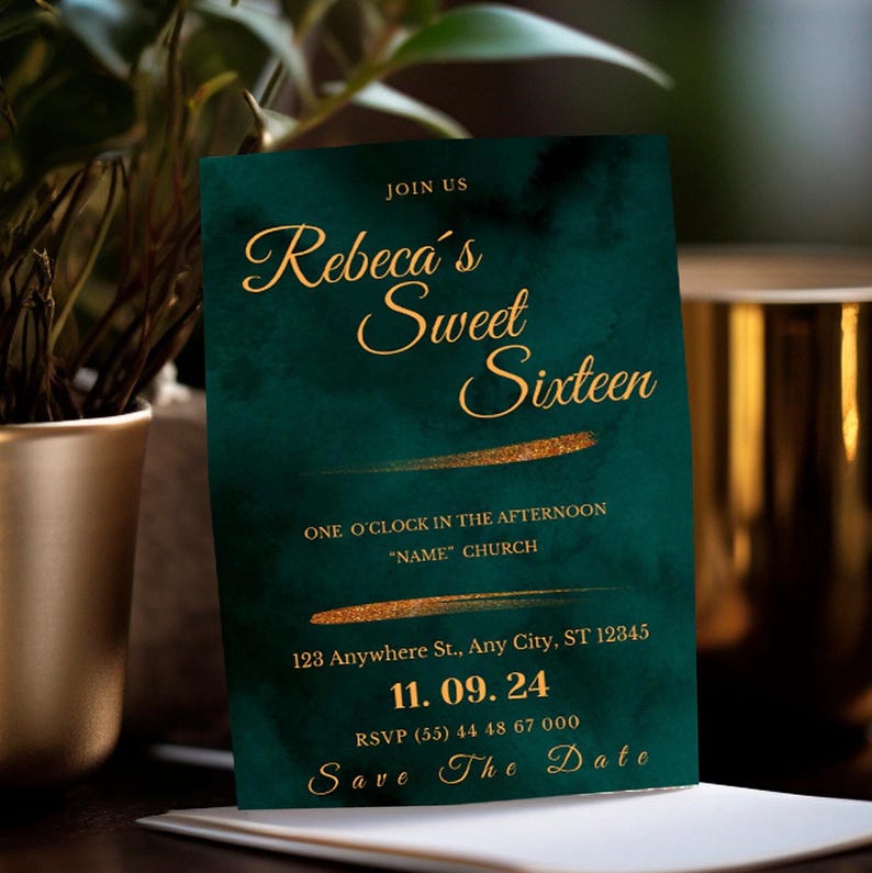 Editable Sweet Sixteen Birthday Invitation, Green Xv Invite, Digital ...