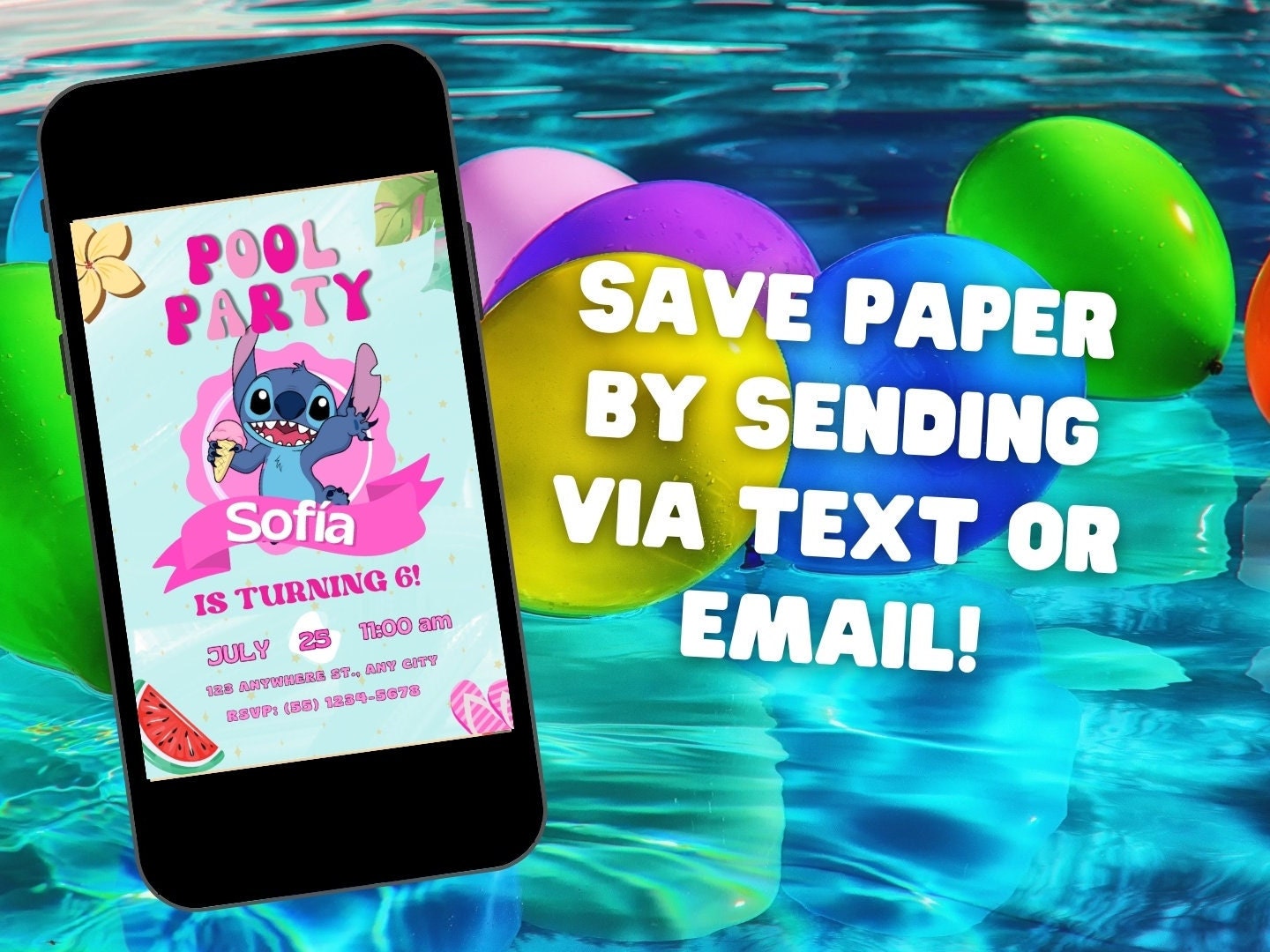 Stitch Pool Party Invitation, Stitch Birthday Invitation, Stitch ...