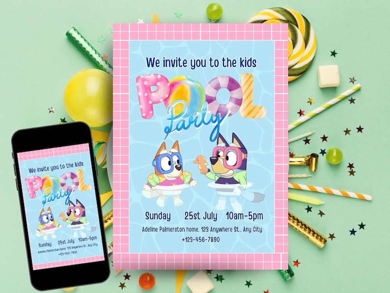 Bluey Pool Party, Invitation Bluey, Bluey Birthday, Kids Birthday ...