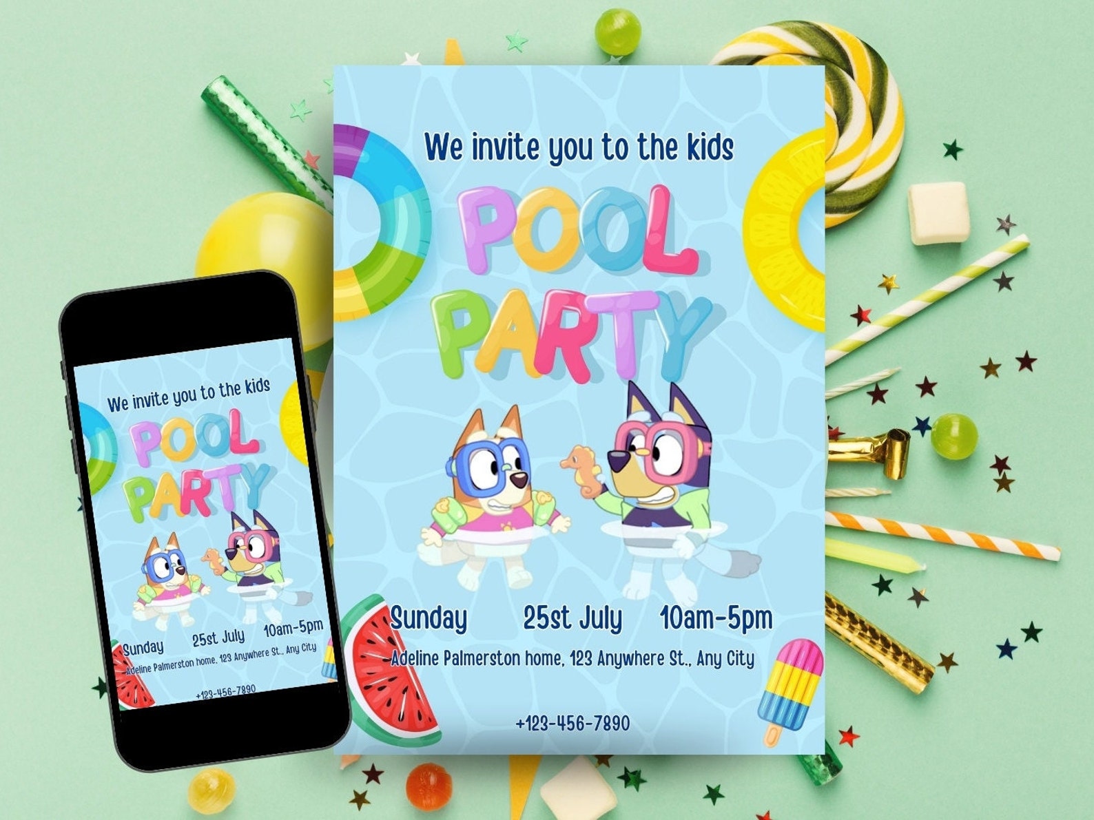 Bluey Pool Birthday, Bluey Digital Invite, Bluey Pool Party, Bluey ...
