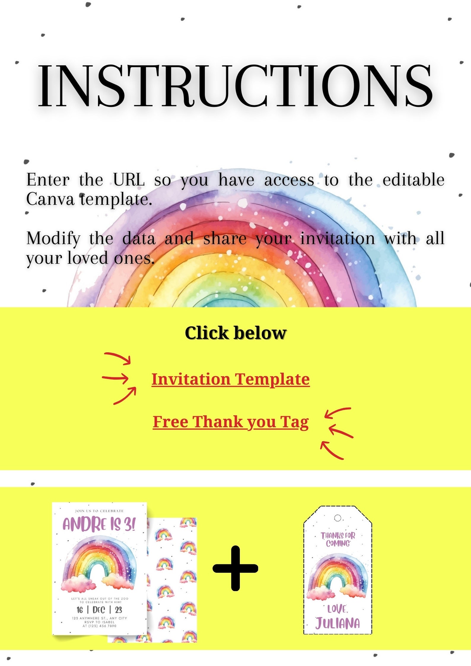 Editable Rainbow Birthday Invitation, Watercolor Rainbow Party ...