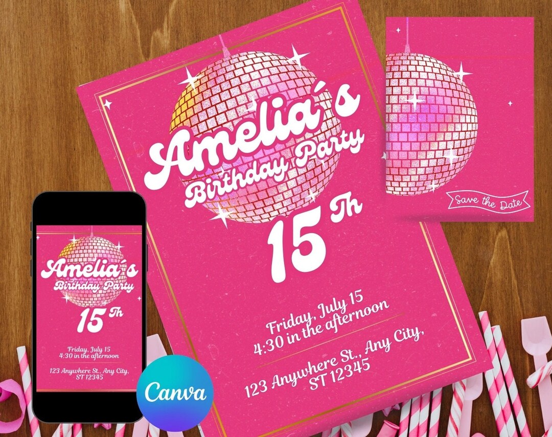 Disco Birthday Party Invitationtemplate, Retro and Groovy Bday for ...