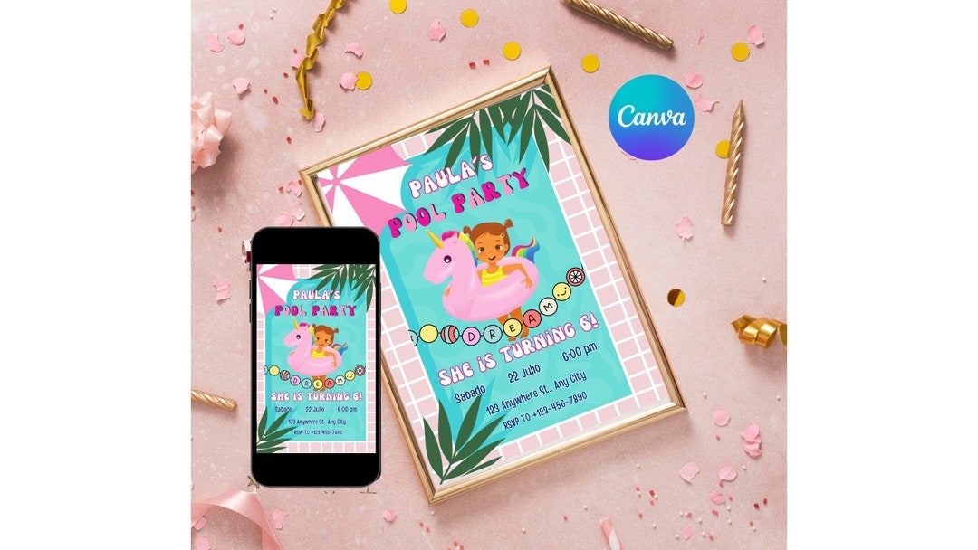 Printable Pool Party Invitation, Pink Pool Party Invitation, Editable ...