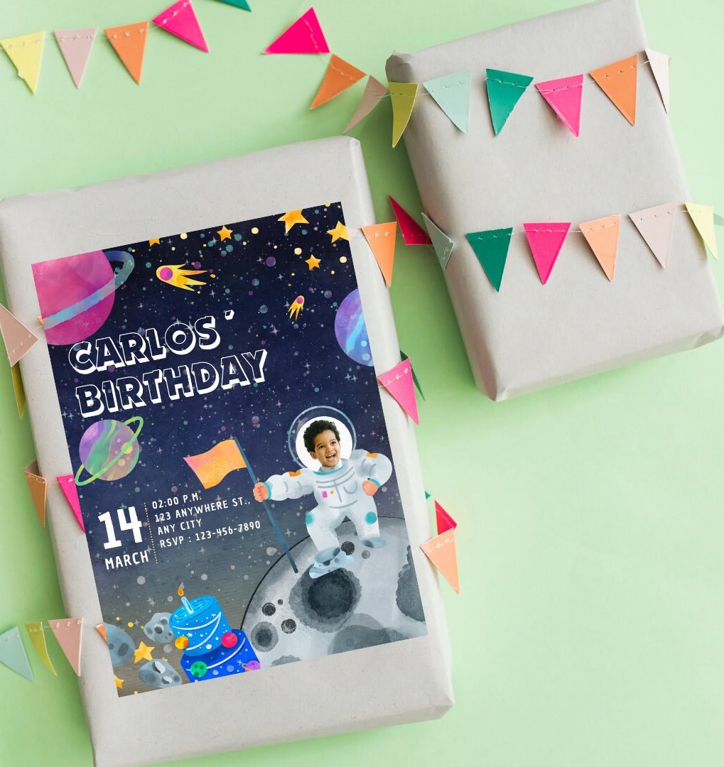 Editable Photo Space Birthday Invitation , Space Birthday Party, Galaxy ...